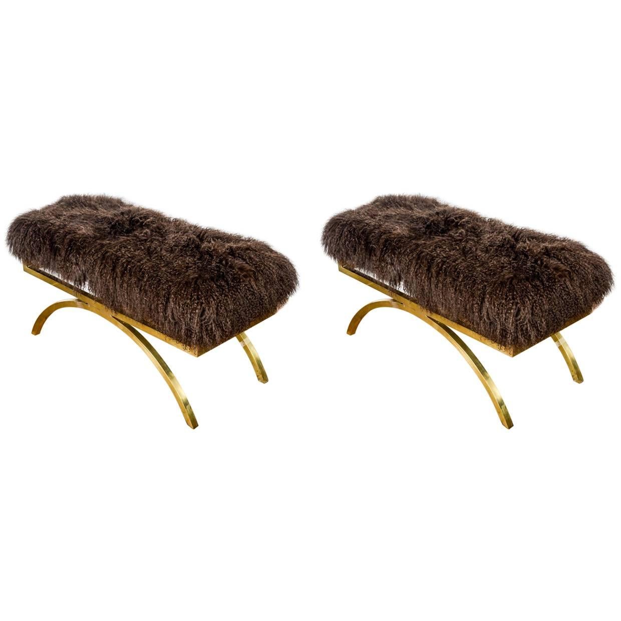 Pair of Mongolian Lambskin Benches at 1stDibs