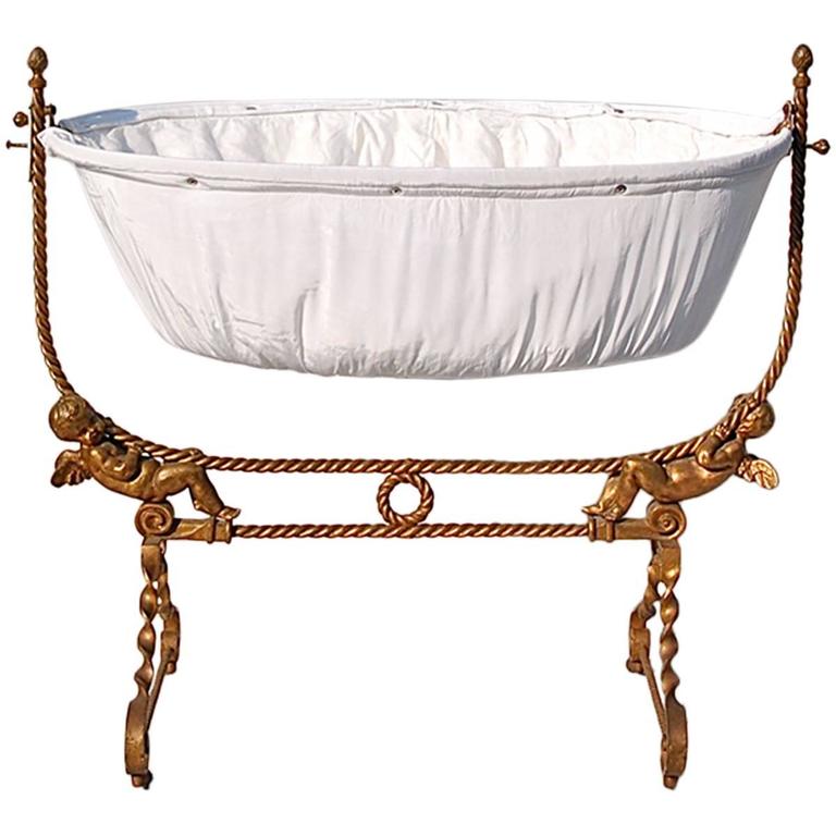 French Wrought Iron Cradle with Cherub Moldings, circa 1920s For Sale ...