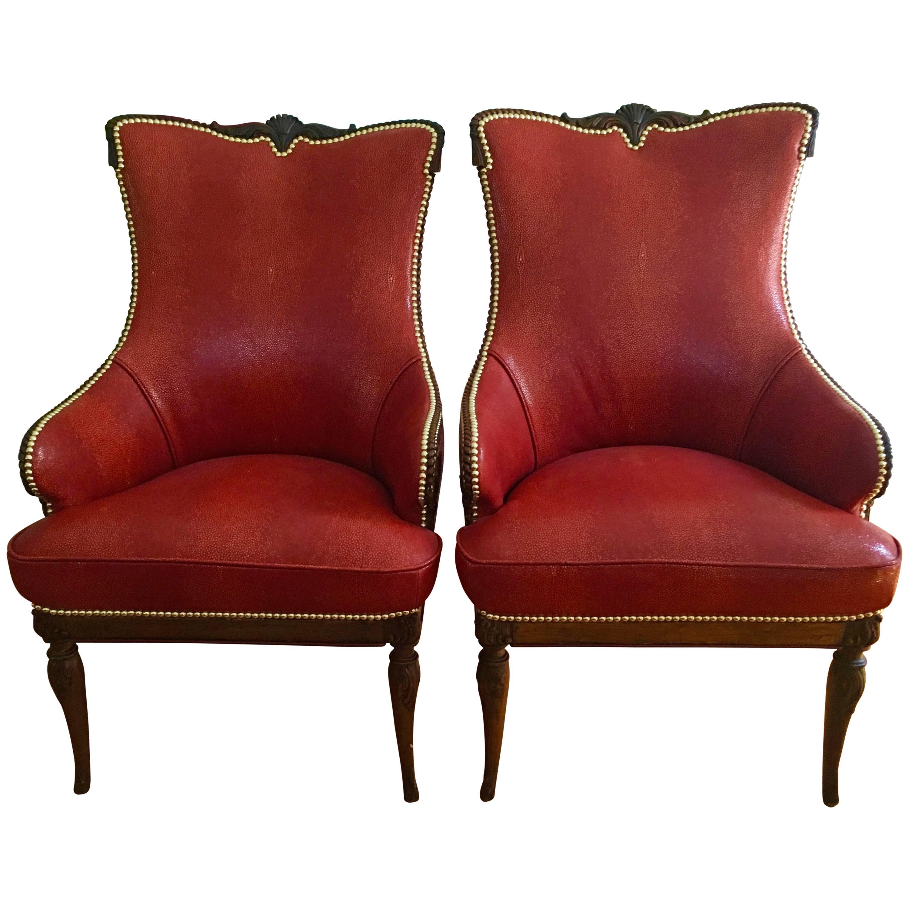 Pair of Classic Grosfeld House Chairs in Shagreen at 1stDibs