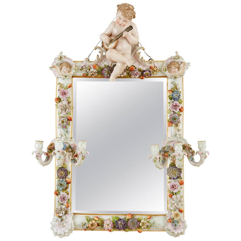 Meissen Porcelain Antique Mirror with Candleholders at 1stDibs