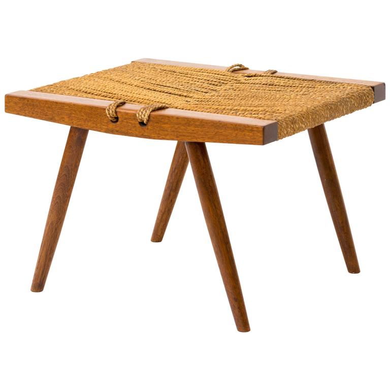 1950s George Nakashima Walnut and Woven Grass Seat Stool at 1stDibs