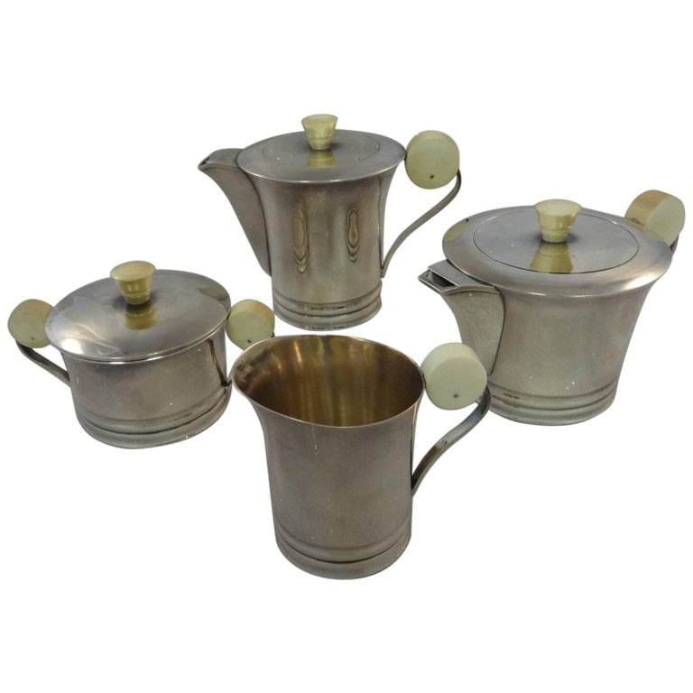 French .950 Sterling Silver Art Deco Tea Set Coffee Sugar Creamer ...