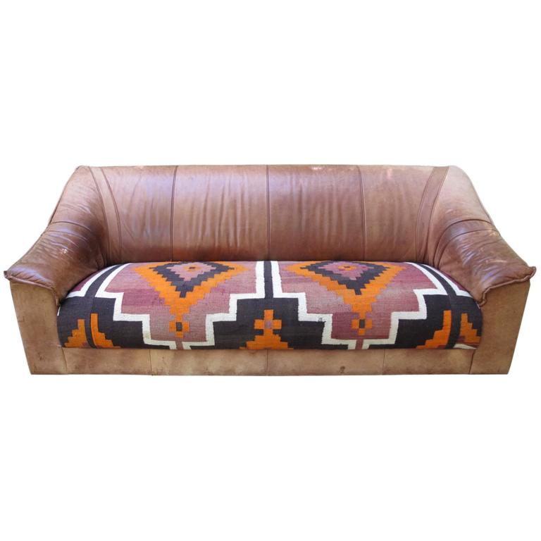 Leather and Kilim Sofa at 1stDibs