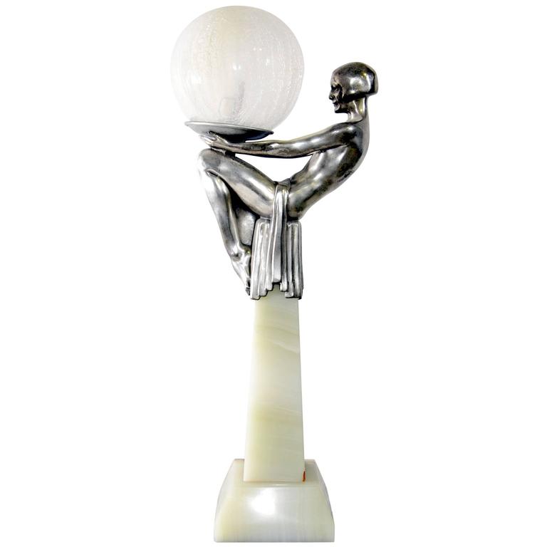 Art Deco Bronze Dancer Biba Girl Lamp Figurine Obelisk Clarte at 1stDibs