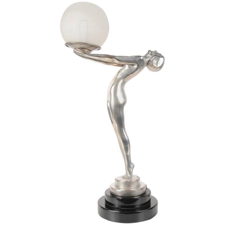 Bronze Art Deco Style Biba Figurine Statue Clarte Table Lamp For Sale ...