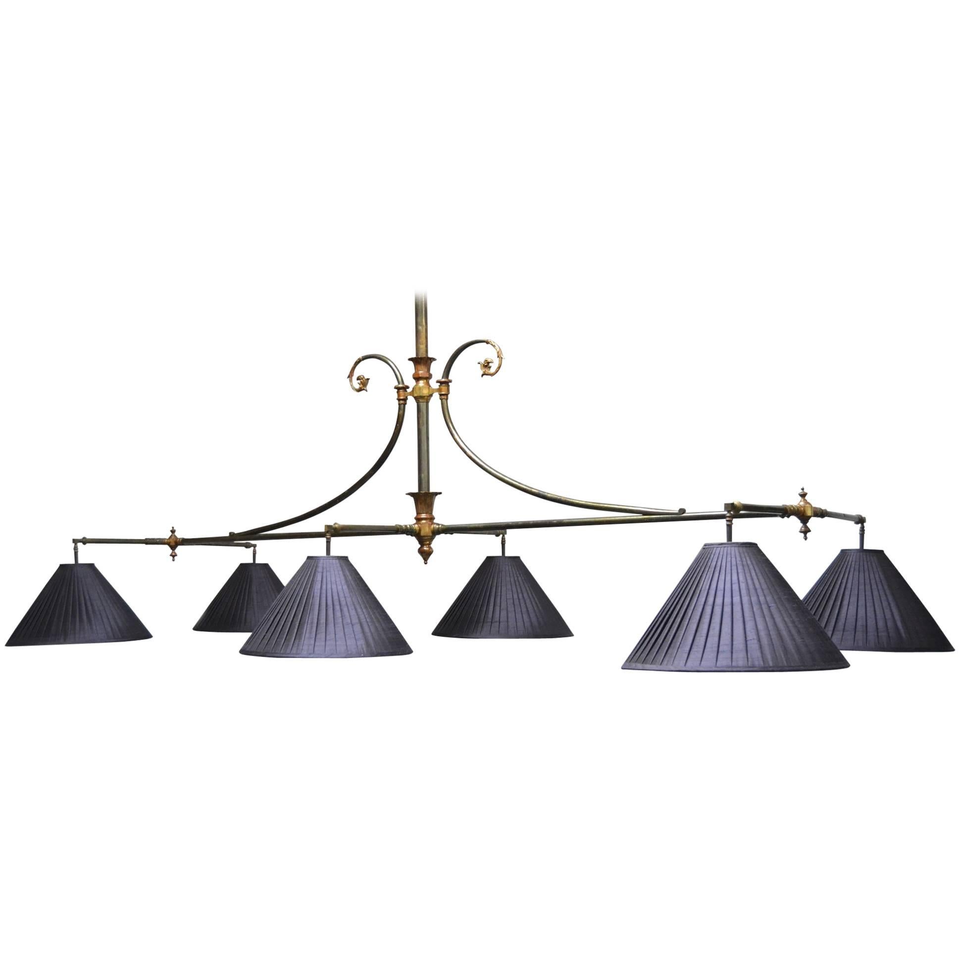 Elegant Brass Framed Antique Billiard, Snooker, Pool Table Light at 1stDibs