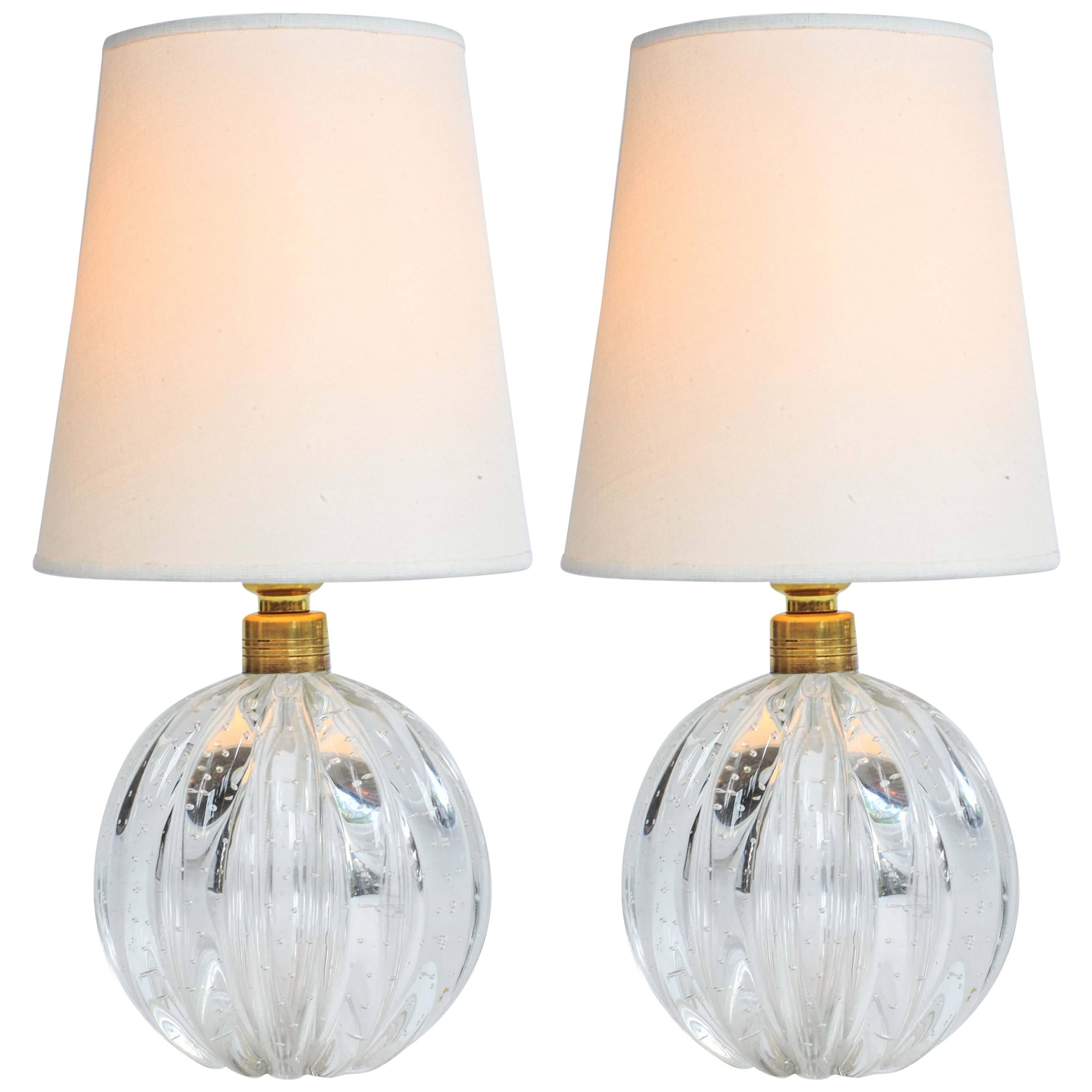 Pair of 1950s Clear Murano Ball Lamps at 1stDibs
