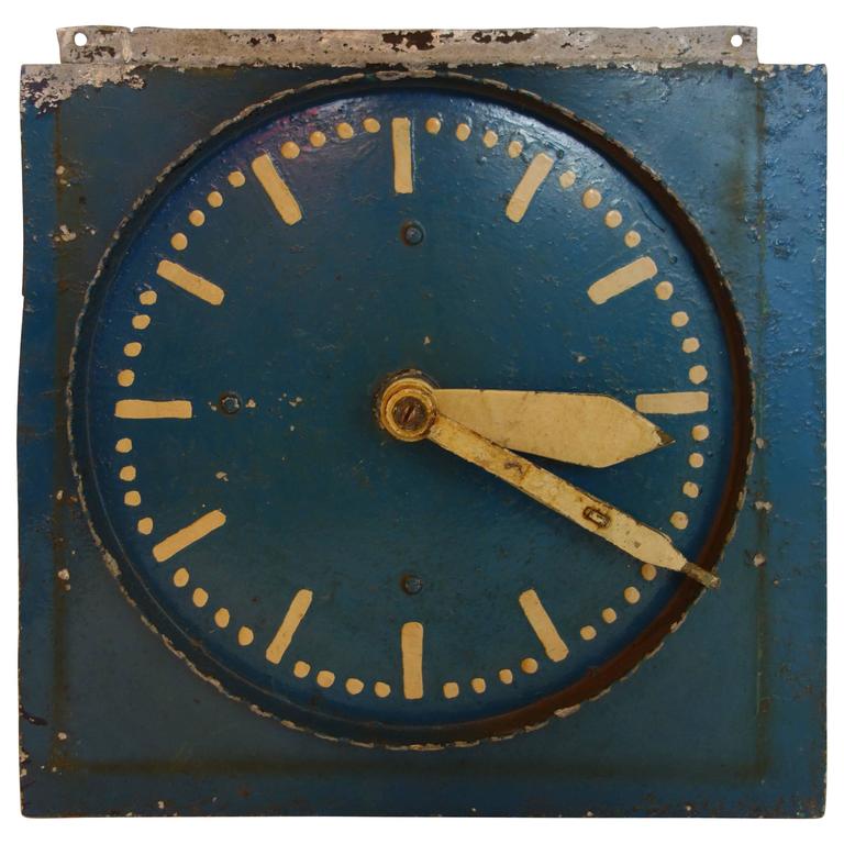 Blue Painted Double-Sided Clock Teaching Aid For Sale at 1stdibs