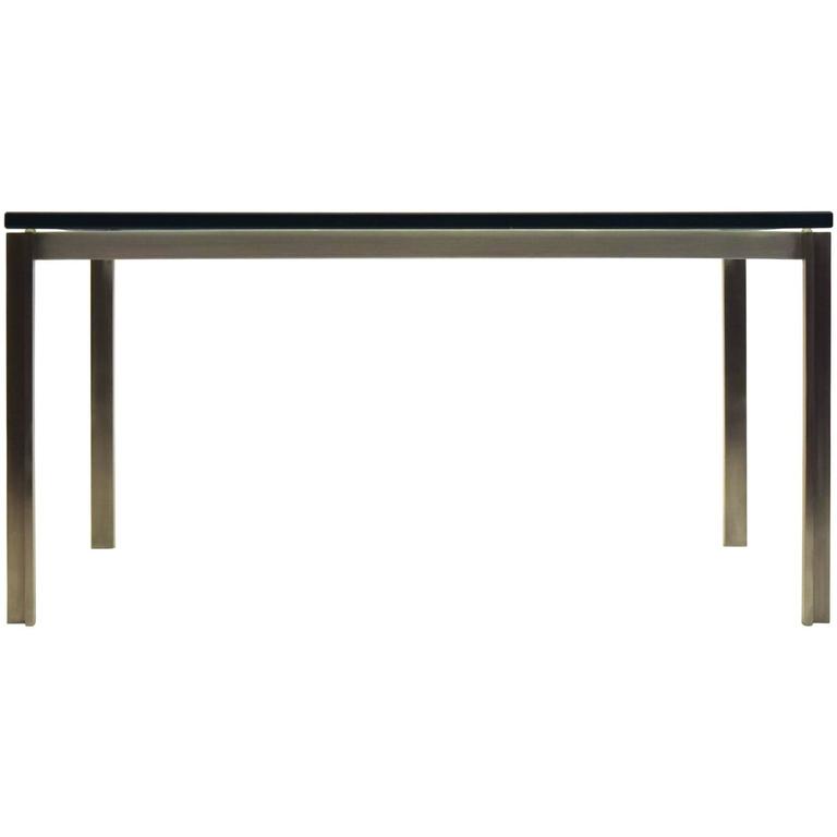 Large Stainless Steel Square Table with Glass at 1stDibs