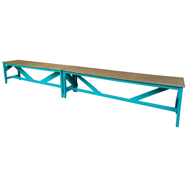 1910s Extra Large Light Retro Green Kitchen Table or Shop Display at ...