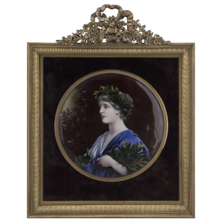 Limoges Enameled Plaque in Amazing Gilt Bronze Frame, circa 1900 at 1stDibs