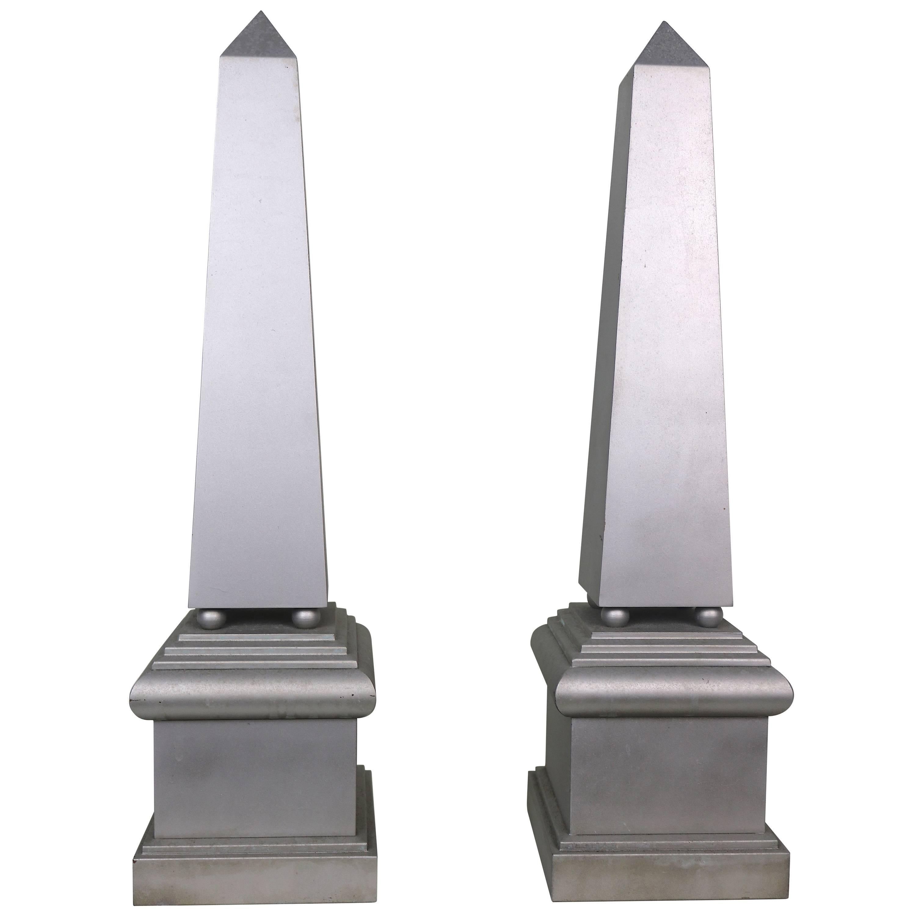 Sleek Pair Modern Minimalist Articulated Silver Obelisks- Large 2 ft ...