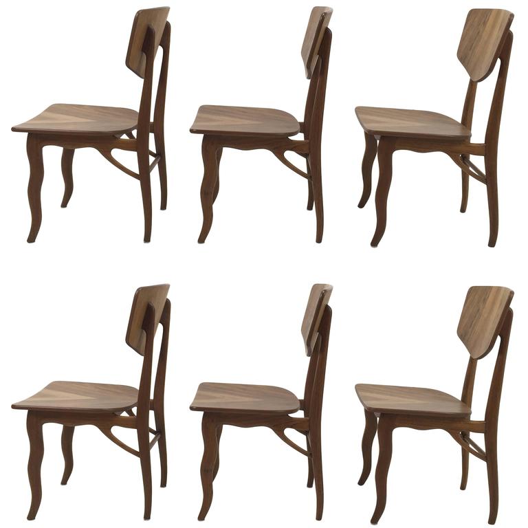 Set of Six Surreal Italian Walnut Dining Chairs at 1stDibs