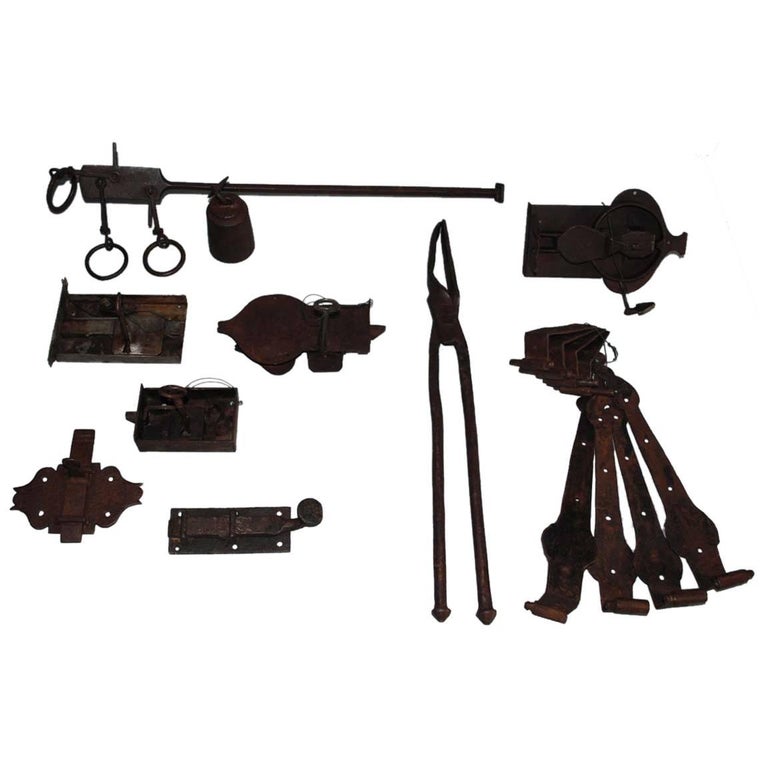 Lot of 18th-19th Century Wrought Iron Locks and Tools For Sale at 1stDibs