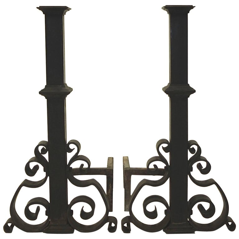 Antique Pair of Cast and Wrought Iron Andirons at 1stDibs