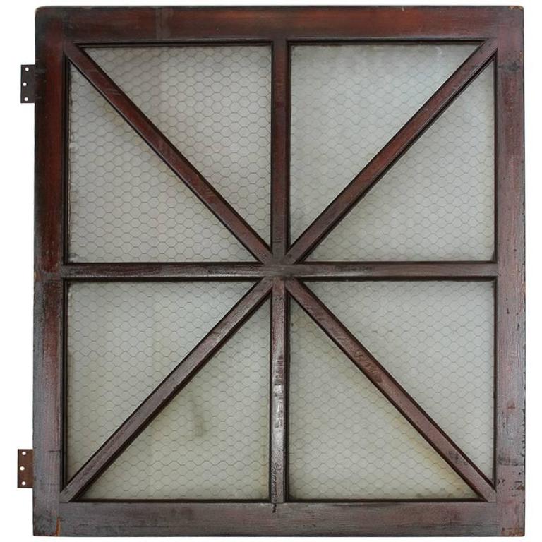 Early 1900s American Wood and Chicken Wire Glass Window, Two Available ...