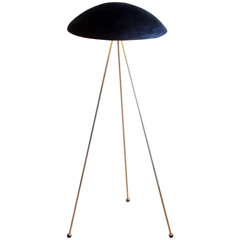 Tall Buddy Floor Lamp with Concrete Noggin and Brass Tripod Legs at 1stDibs