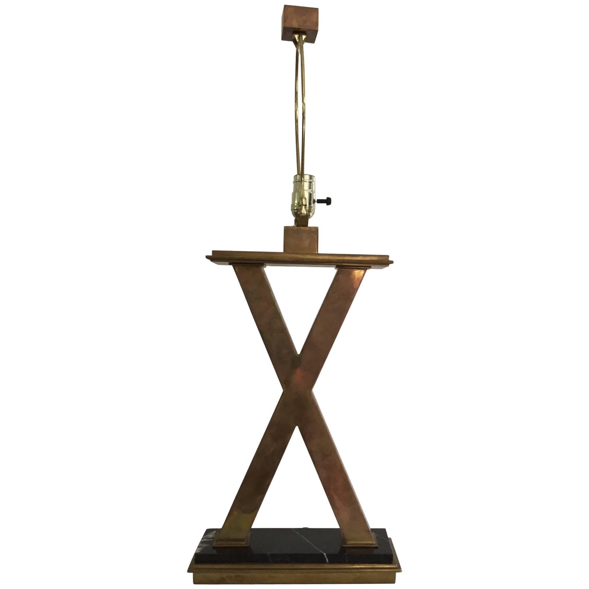 Expansive Narrow Brass and Marble Mid-Century 4-Light Table Lamps w ...