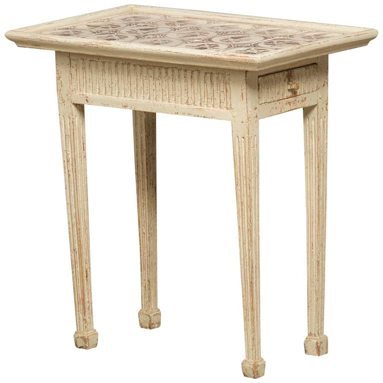 Early 19th Century Gustavian Tiled Table with One-Drawer at 1stDibs