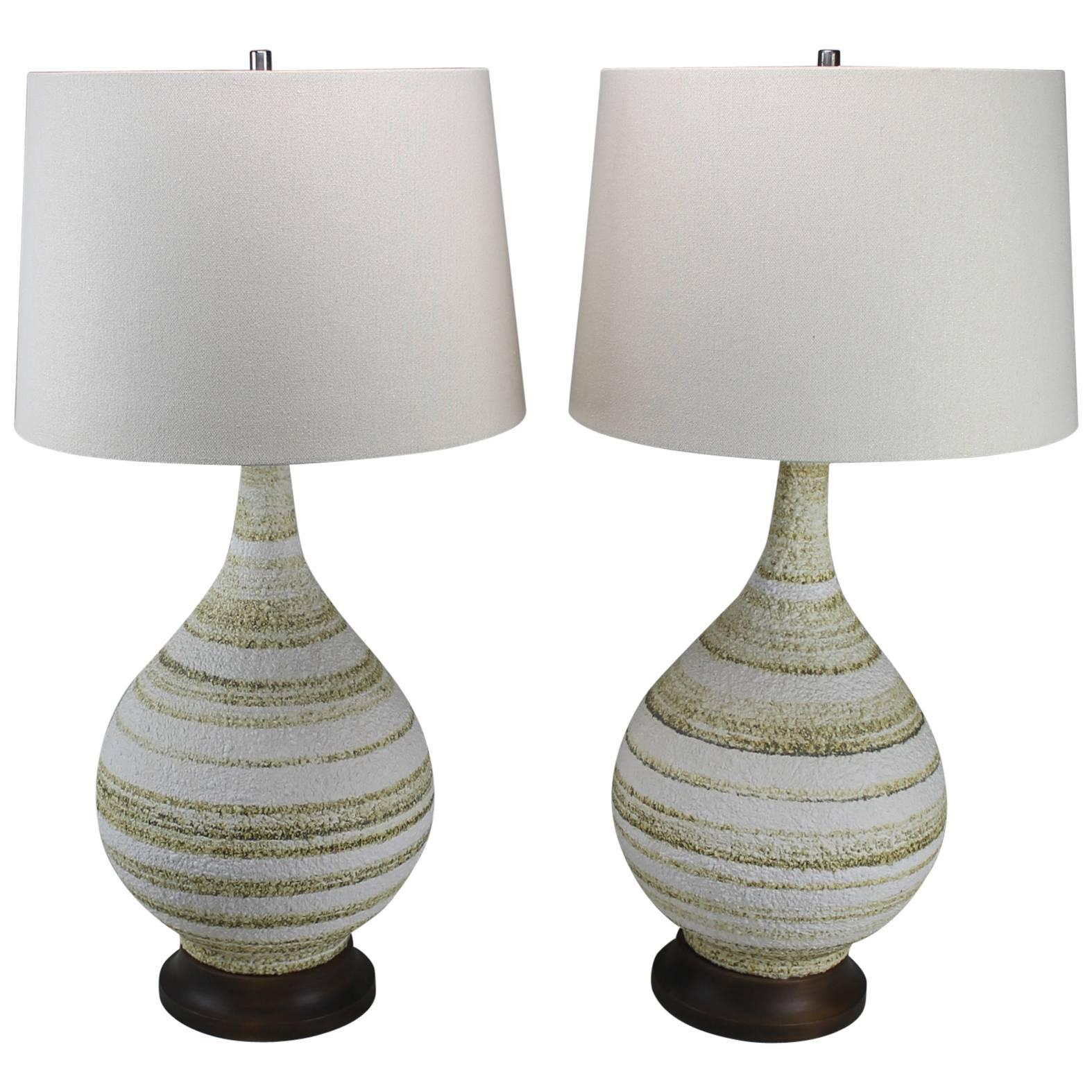 Vintage Pair of Mid-Century Modern Horizontal Striped Ceramic Lamps at ...