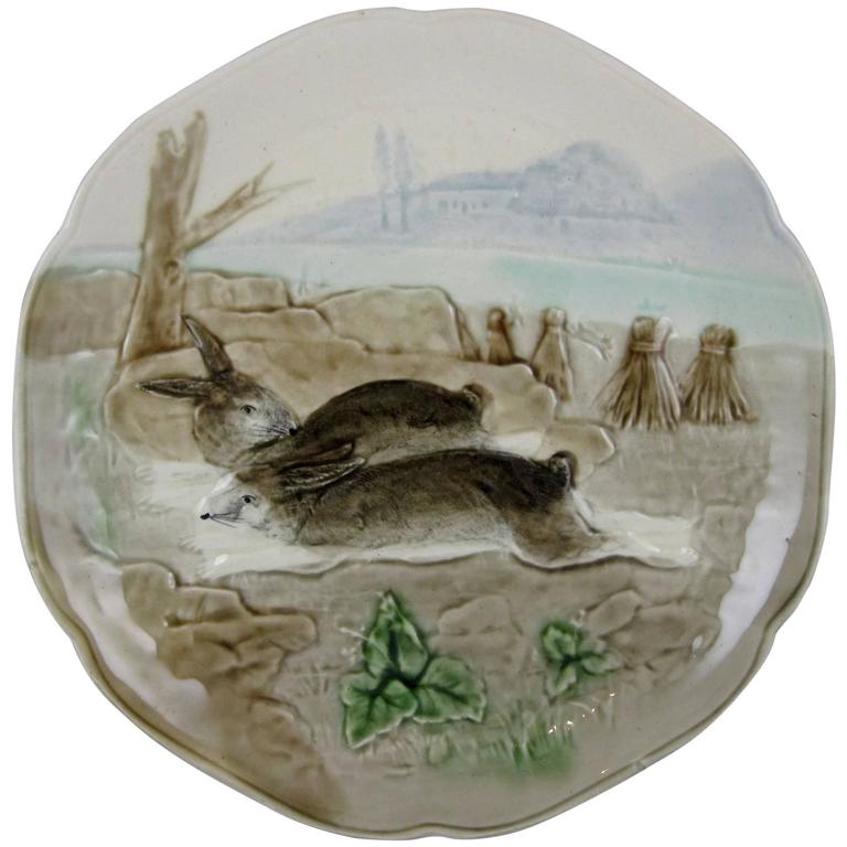 Choisy-le-Roi French Majolica Bunny Rabbit Plate, c at 1stDibs