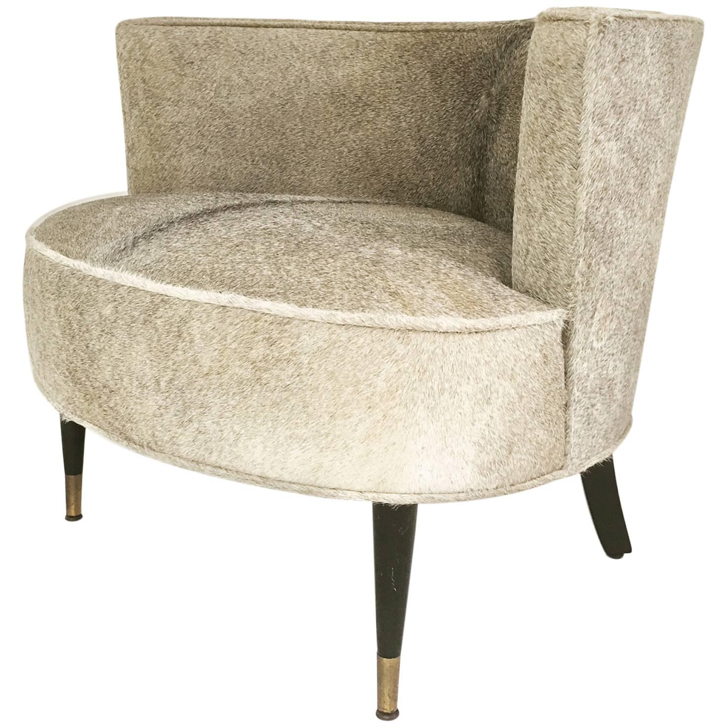 Vintage Barrel Chair in Brazilian Cowhide For Sale at 1stDibs