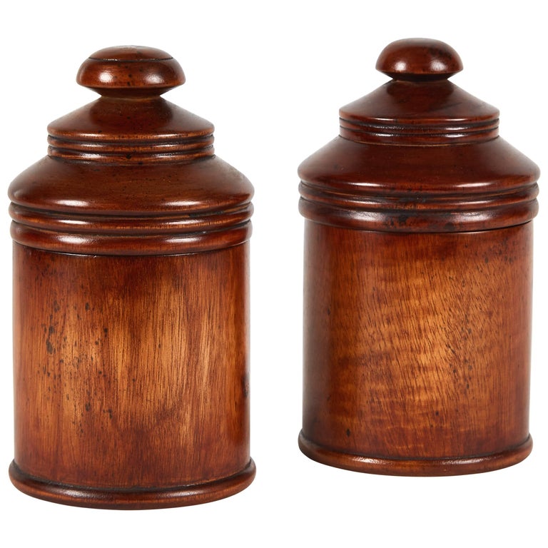 Pair of Wooden Treen Pots with Lids from Late 19th Century England at ...