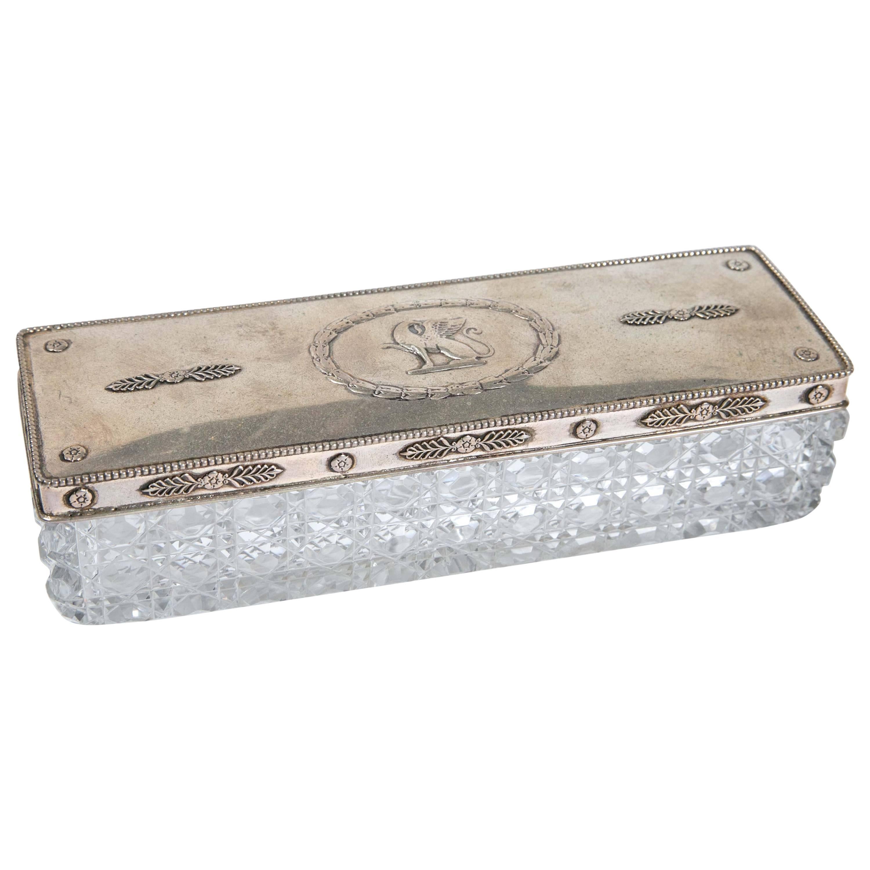 Antique 1890 Crystal Box with Sterling Silver Top/Gadroon Border For ...