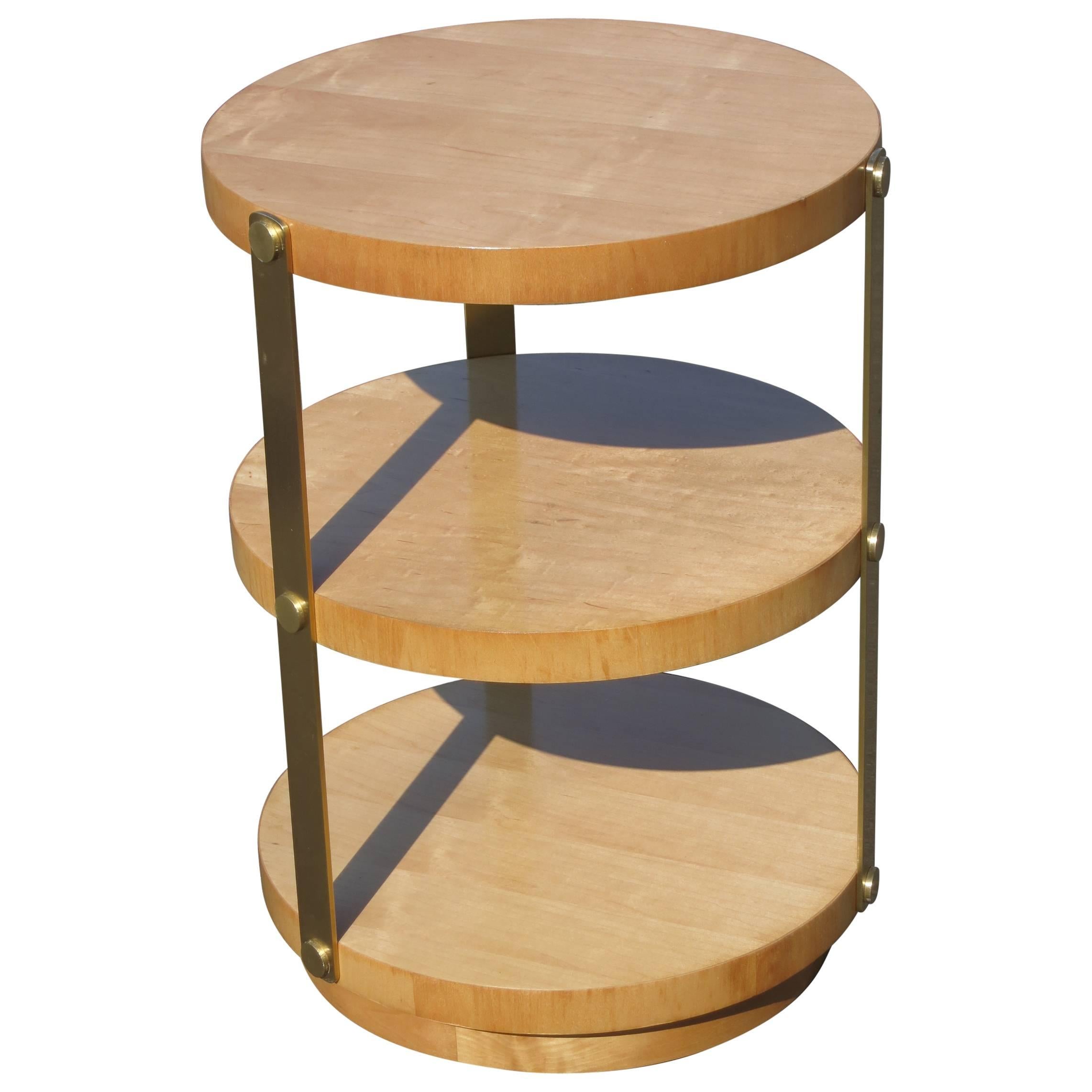 Donald Deskey Inspired Round Art Deco Side Table with Brass Arms at 1stDibs