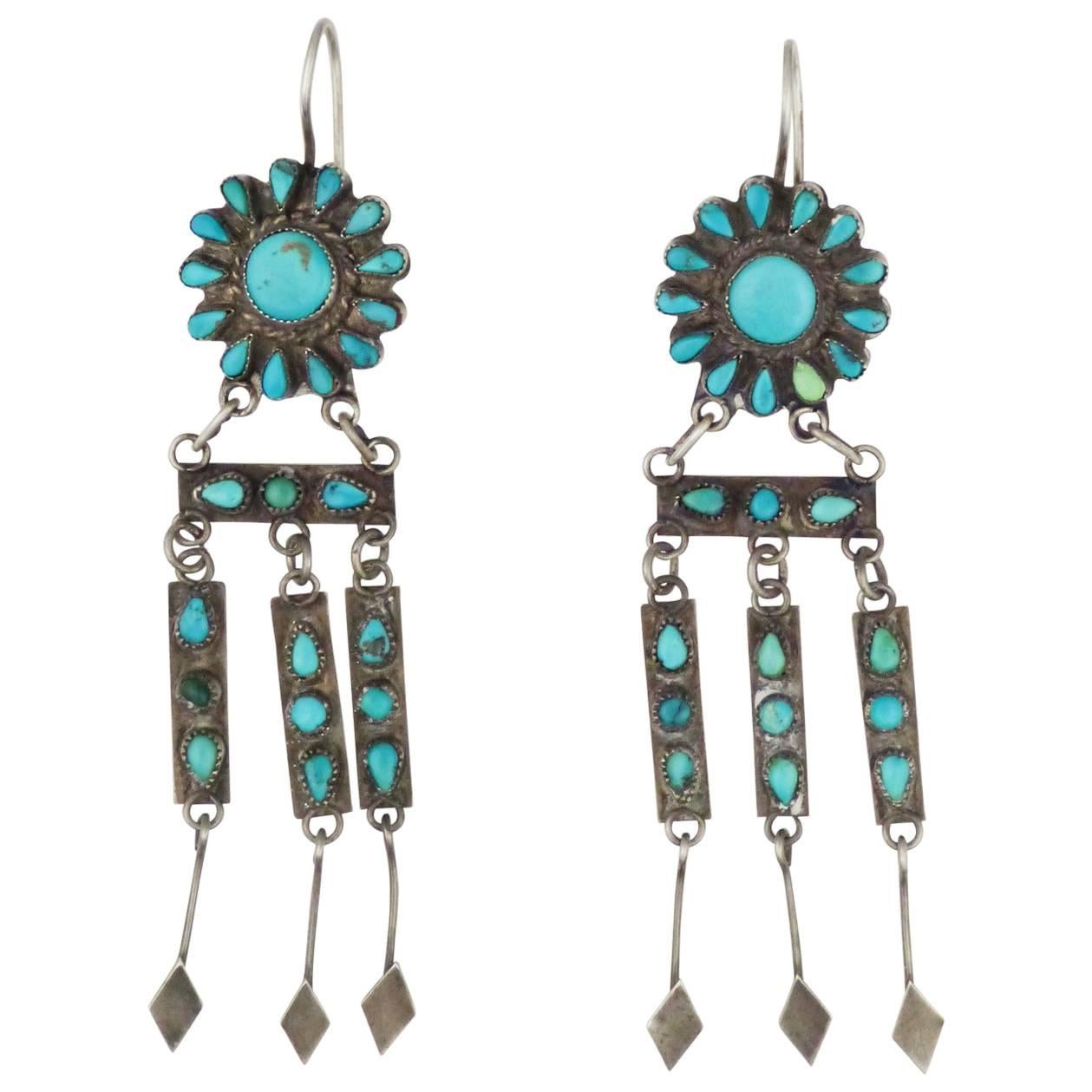 Vintage Zuni Earrings, circa 1940 at 1stDibs