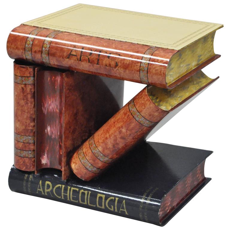 Italian Tole Metal Painted Stacked Book Form Flip-Top Side or Accent ...