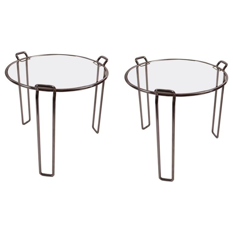 Pair of Stacking Chrome and Glass Tables by Saporiti at 1stDibs