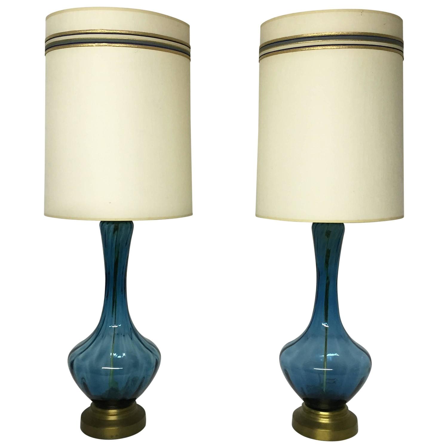 Mid Century Modern Blue Glass Table Lamps For Sale At 1stdibs