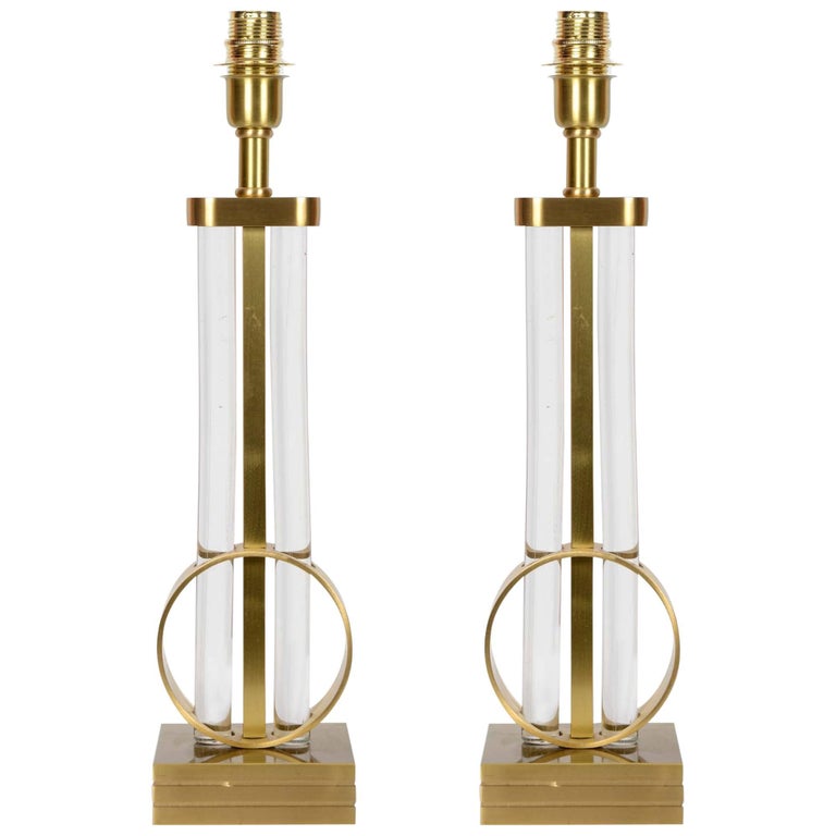 Pair of Lamps in Bronze and Crystal For Sale at 1stDibs