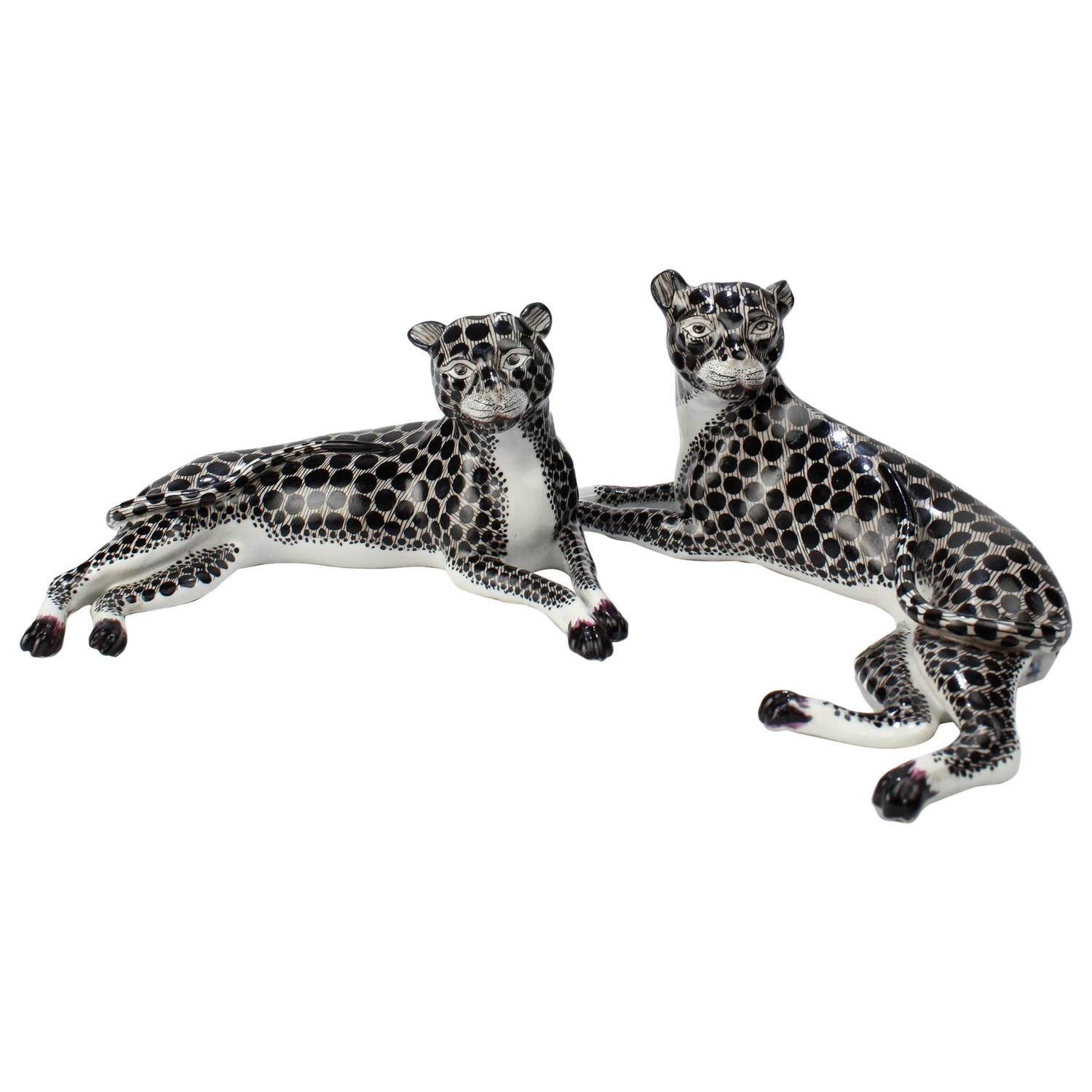 Pair of Antique Samson Porcelain Snow Leopard Figurines For Sale at 1stdibs