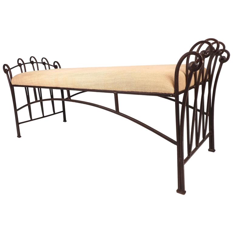Vintage Wrought Iron Upholstered Bench at 1stDibs