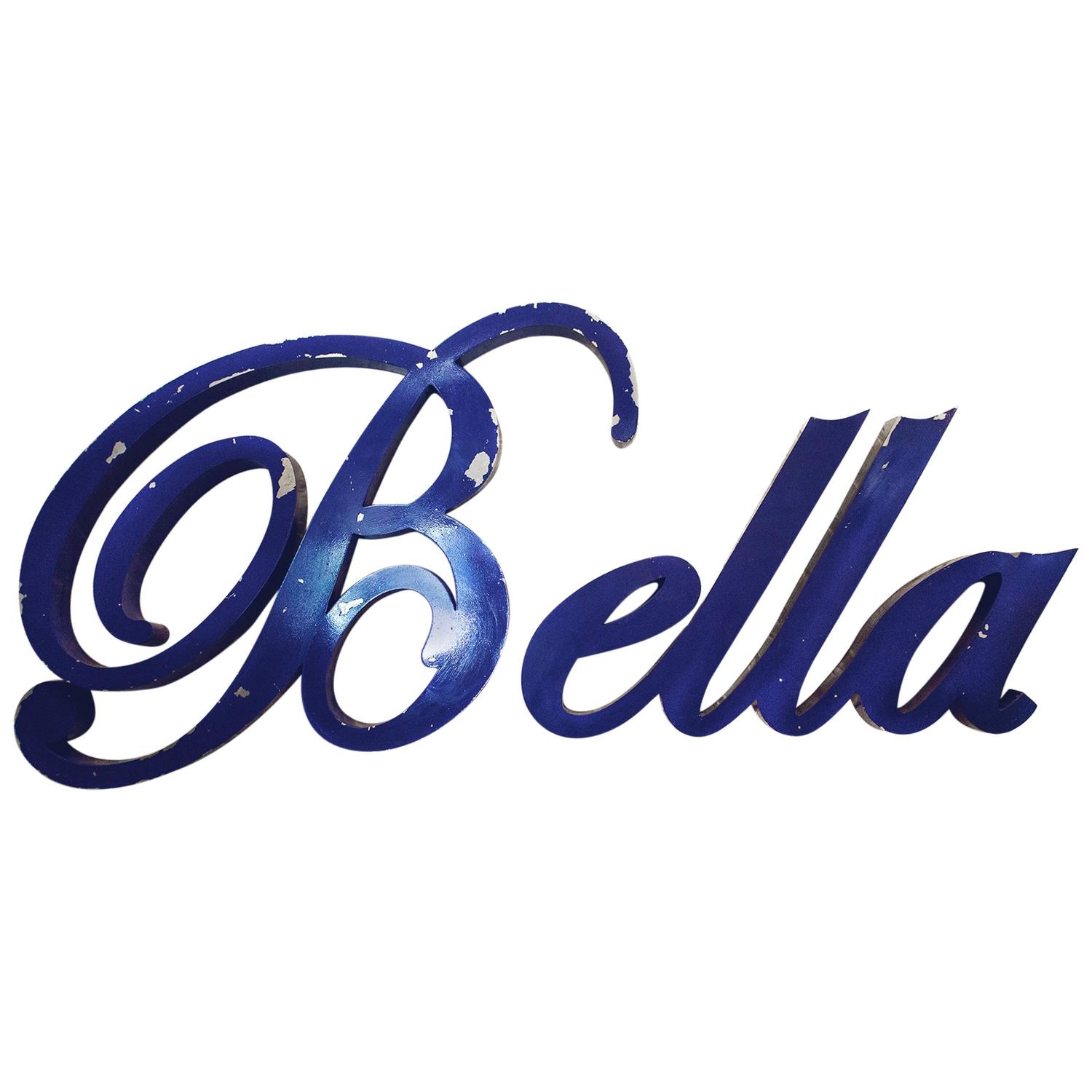 Vintage Aluminum "Bella" Sign in Script, circa 1950 For Sale at 1stdibs