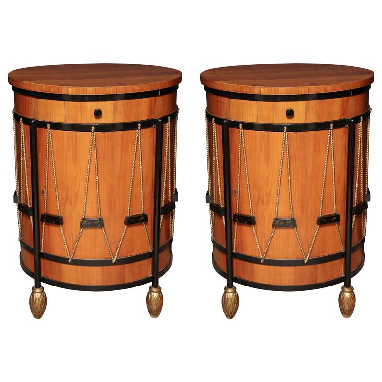 Unusual Pair of Italian Drum Form Cabinets at 1stDibs
