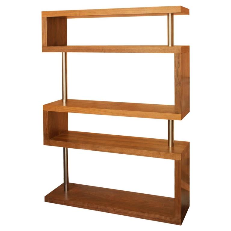 French Mid-Century Walnut and Chrome Bookcase at 1stDibs
