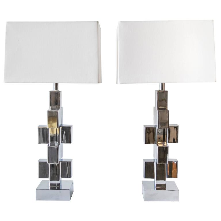 Large Polished Chrome Cityscape/Skyscraper Lamps at 1stDibs