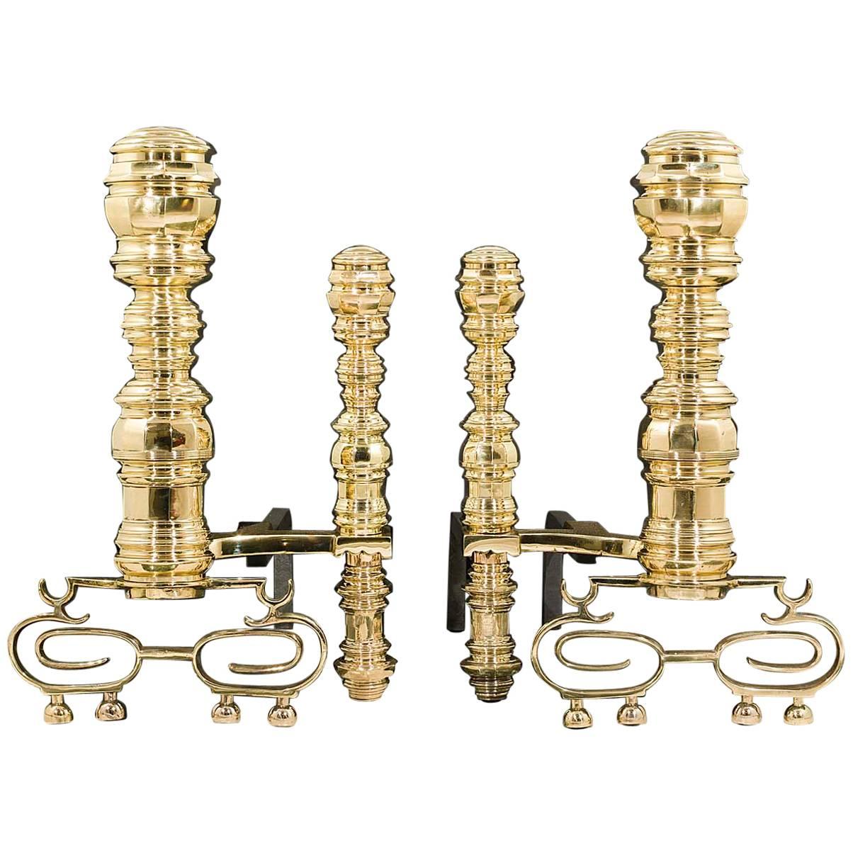 Pair of Antique Louis XIV Style Copper and Brass Andirons For Sale at ...