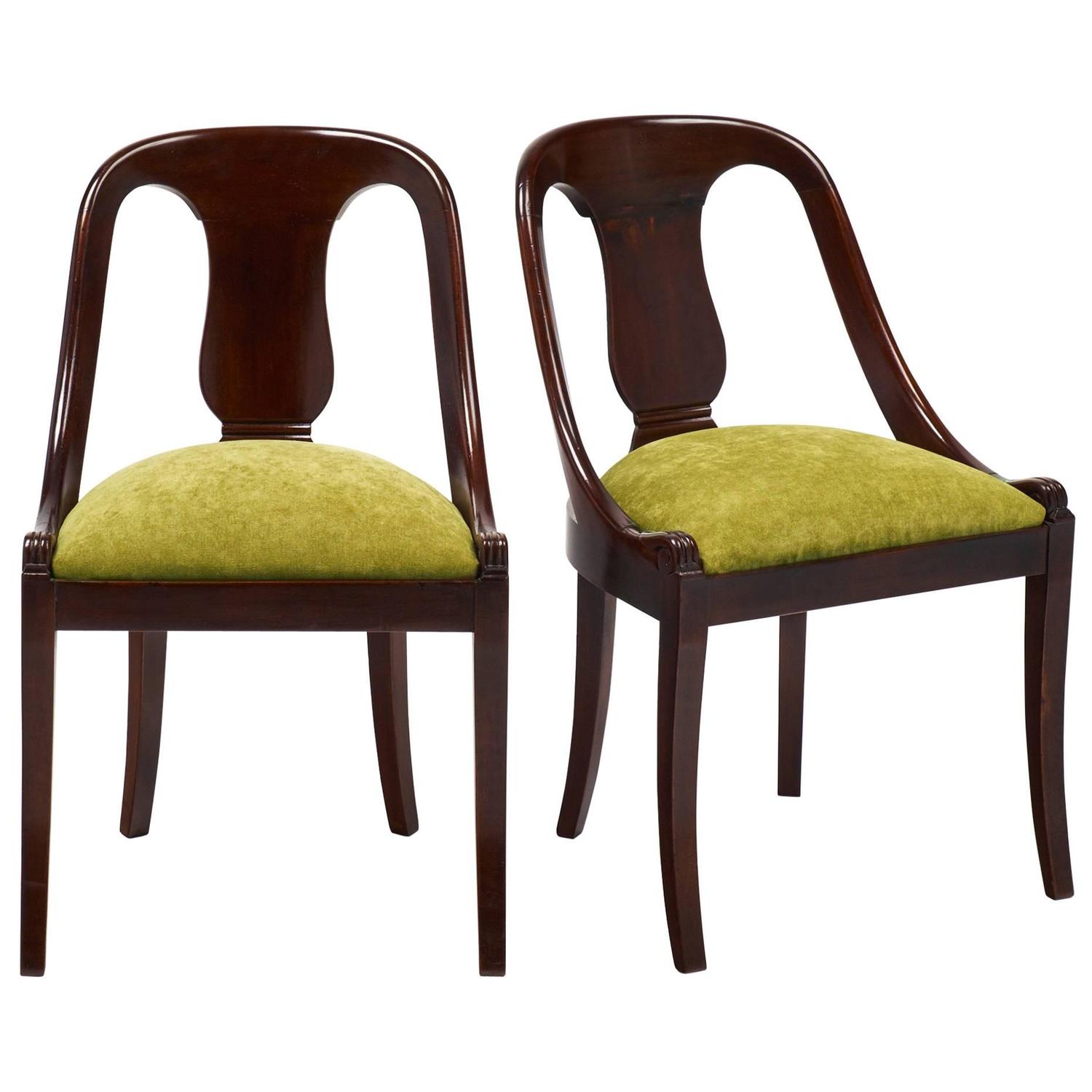 French Empire Style Pair of Solid Mahogany Gondola Chairs For Sale at ...