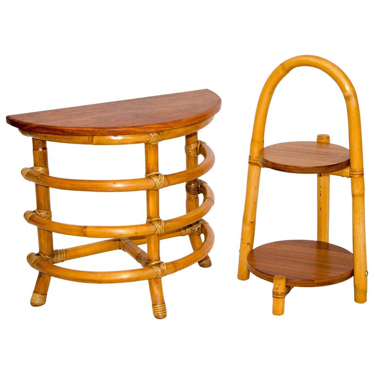 Pair of Small Rattan Accent Furniture Items For Sale at 1stDibs