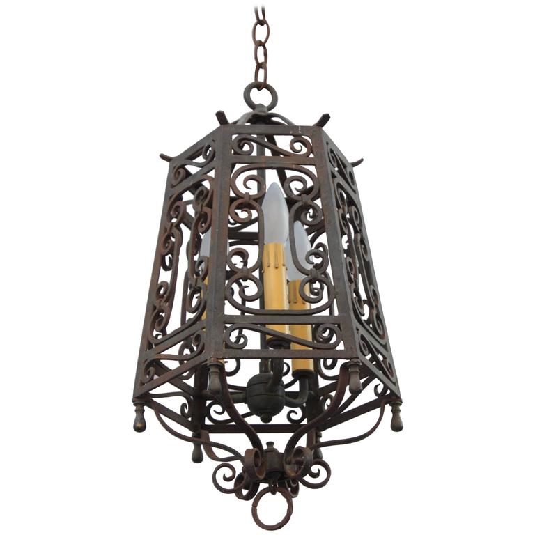 1920s Spanish Revival Wrought Iron Pendant Light at 1stDibs