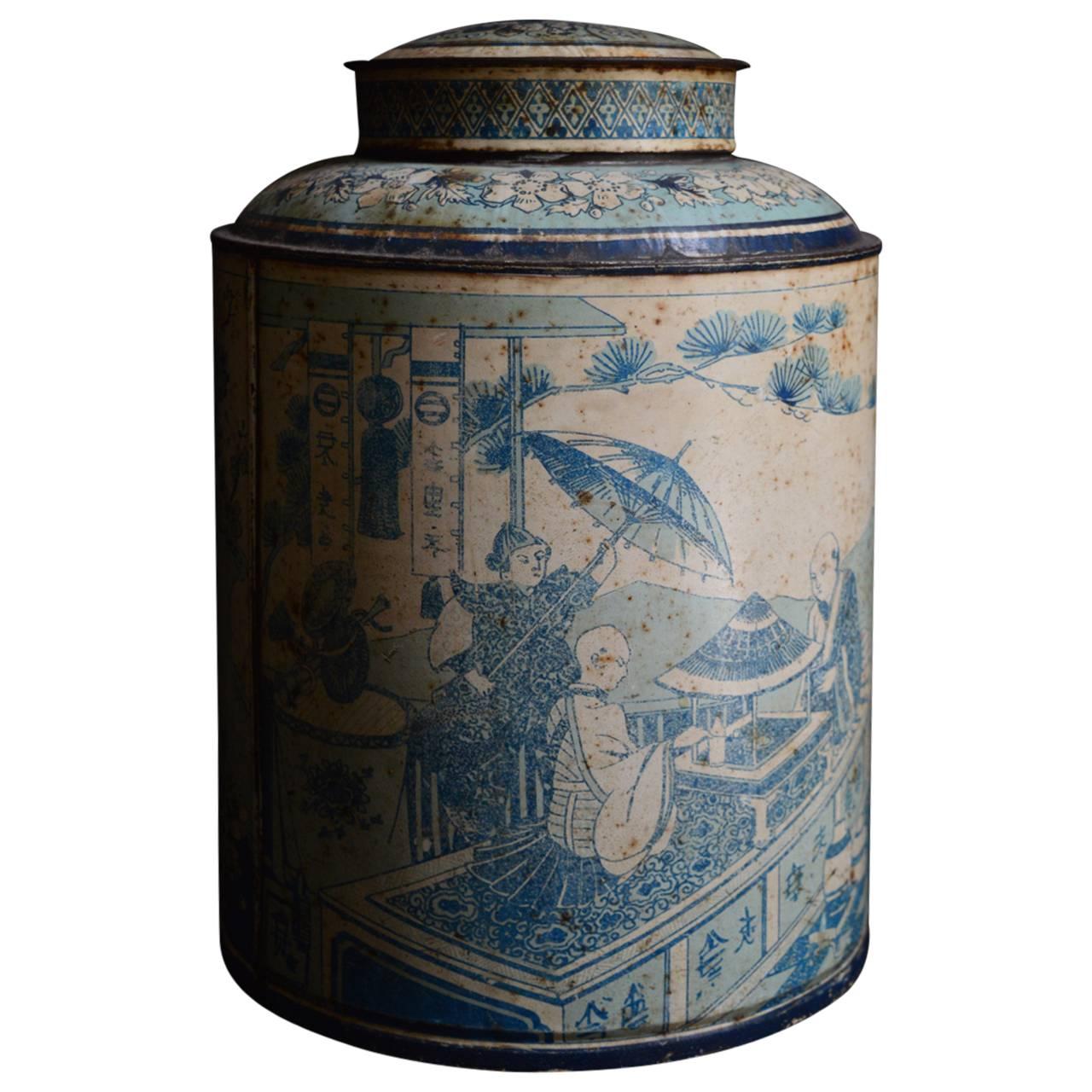 French Tole Blue and White Chinoiserie Tea Canister at 1stDibs