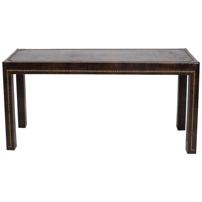 Vinyl and Nailhead Console Table at 1stDibs