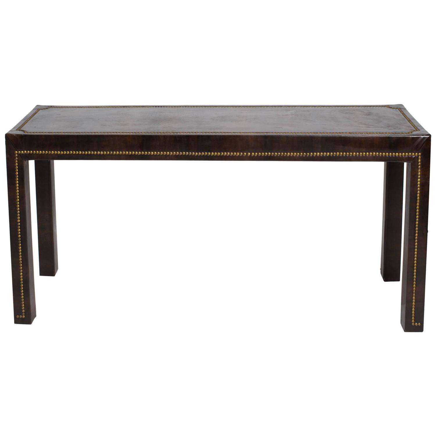 Vinyl and Nailhead Console Table For Sale at 1stdibs
