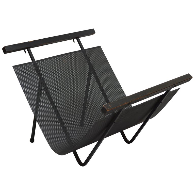 Modernist Perforated Steel Magazine Rack at 1stDibs