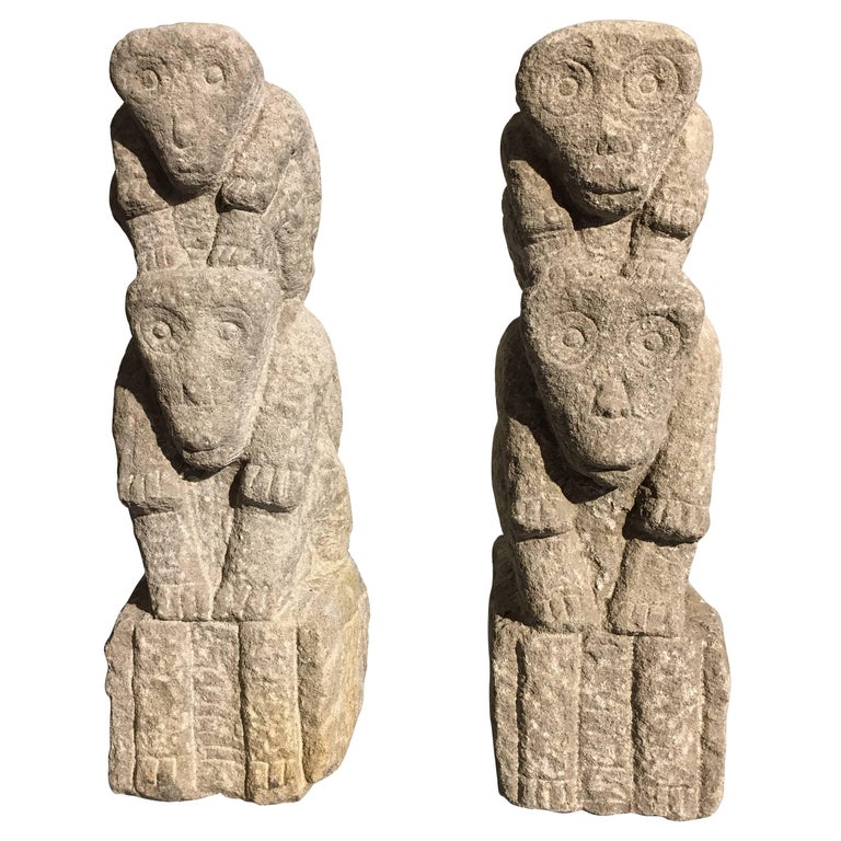 Chinese Carved Stone Monkey Totems at 1stDibs