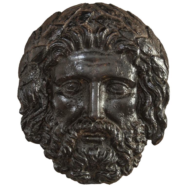 Continental Black Patinated Iron Bas-Relief Mask of Zeus For Sale at ...